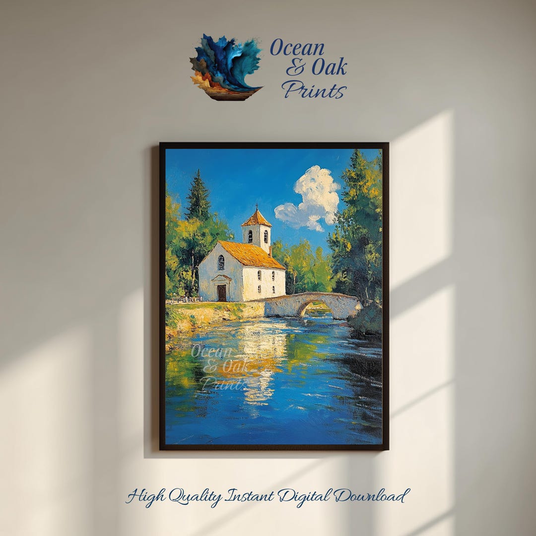 Cottagecore River Scene Print, Vintage Country Impressionist Painting ...