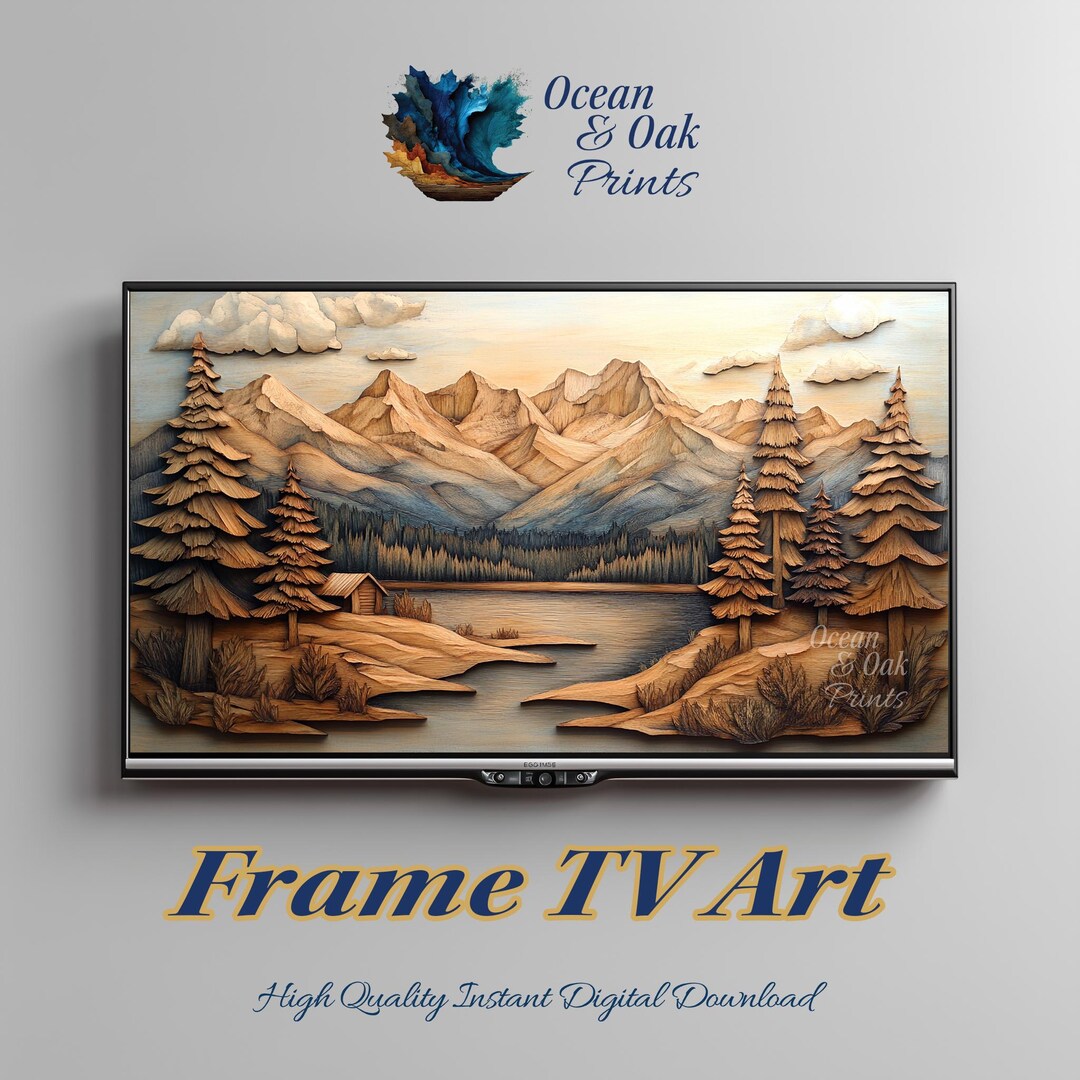 Rustic Intarsia Landscape Art, Frame TV Art, 3D Wooden Mountain Scene ...