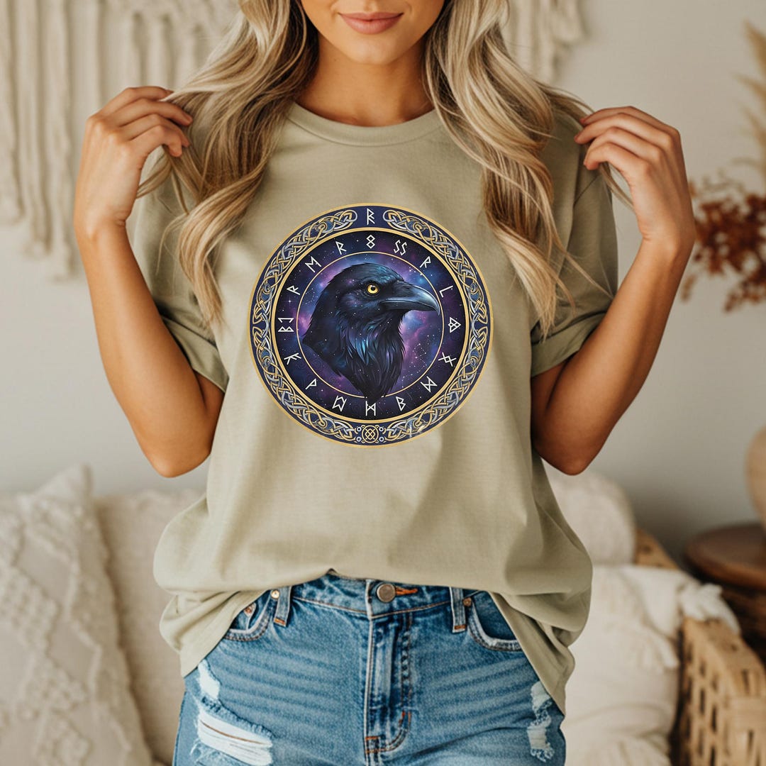 Mystic Raven Totem Shirt, Nordic Cosmic Astrology Vintage Tee, Magic ...