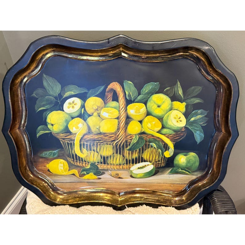 Ian Logan London 1993 Hand-painted Lemons & Apples Tray by Mimi Roberts ...