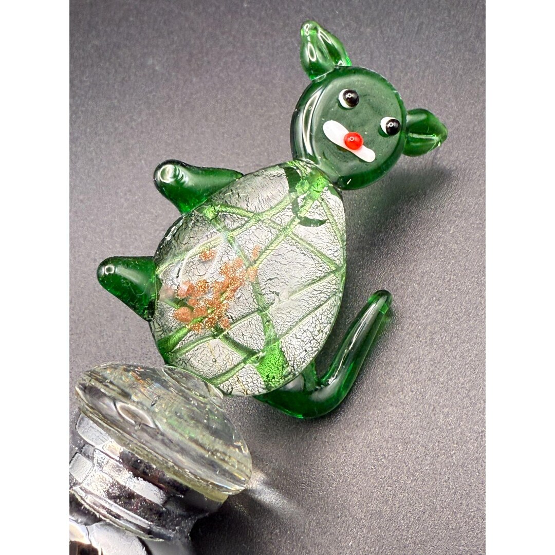 Green Glass Cat Bottle Stopper – Hand Blown, Foil Belly, Whimsical Wine ...
