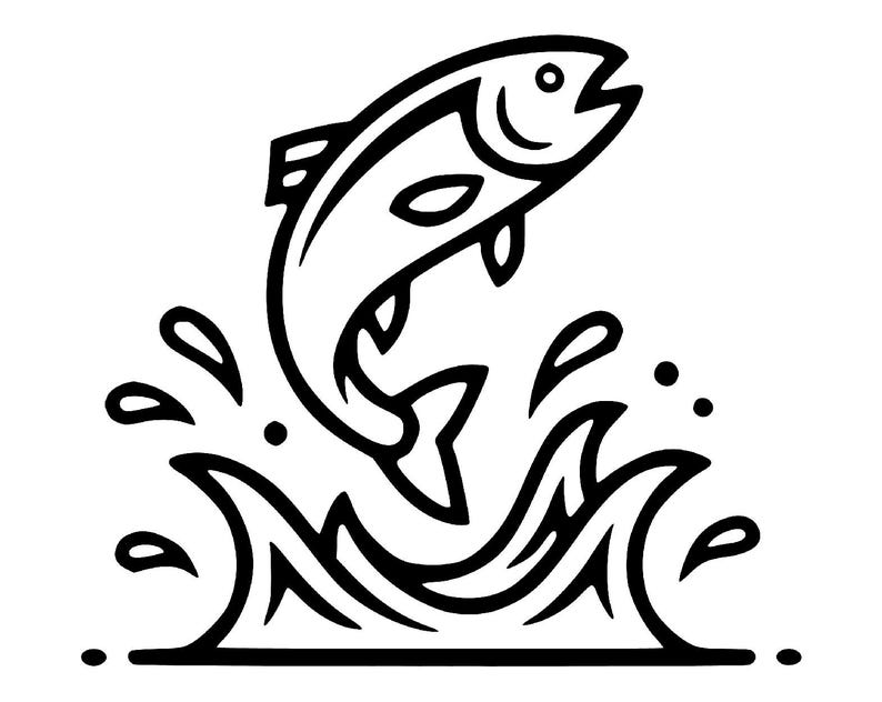 Fish Leaping Svg Png: Clean Vector Line Art for Craft Projects - Etsy