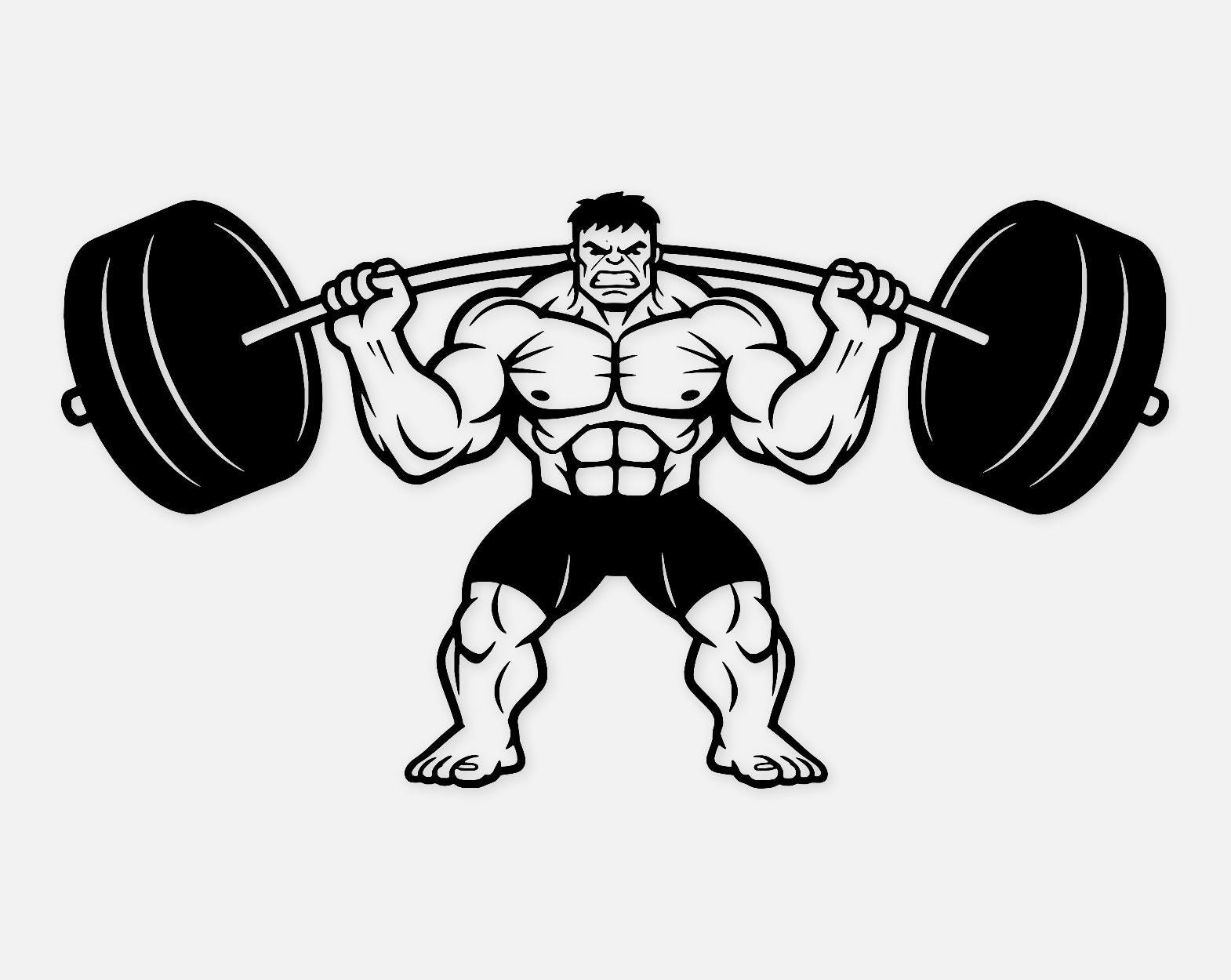 Hulk With Weights Svg Png: Bold Outline Cut File for Fitness Decor ...