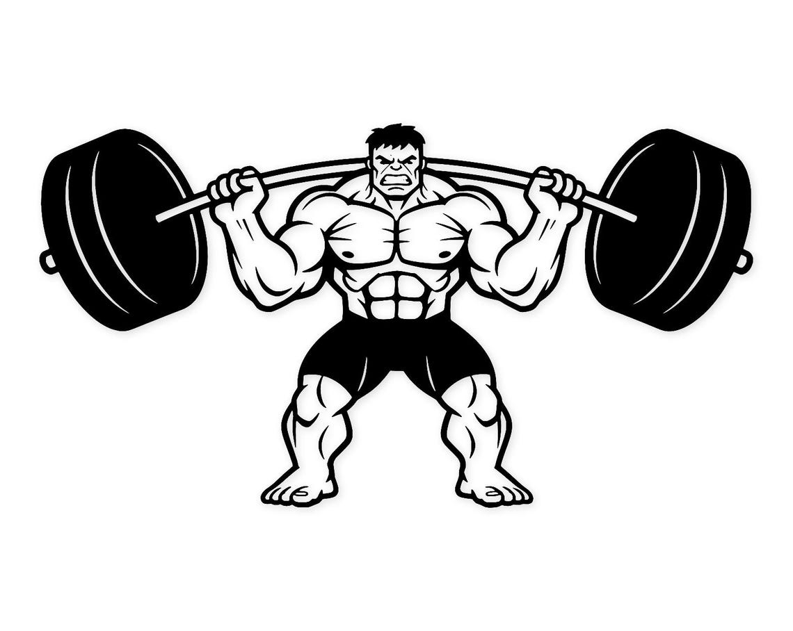 Hulk With Weights Svg Png: Bold Outline Cut File for Fitness Decor ...