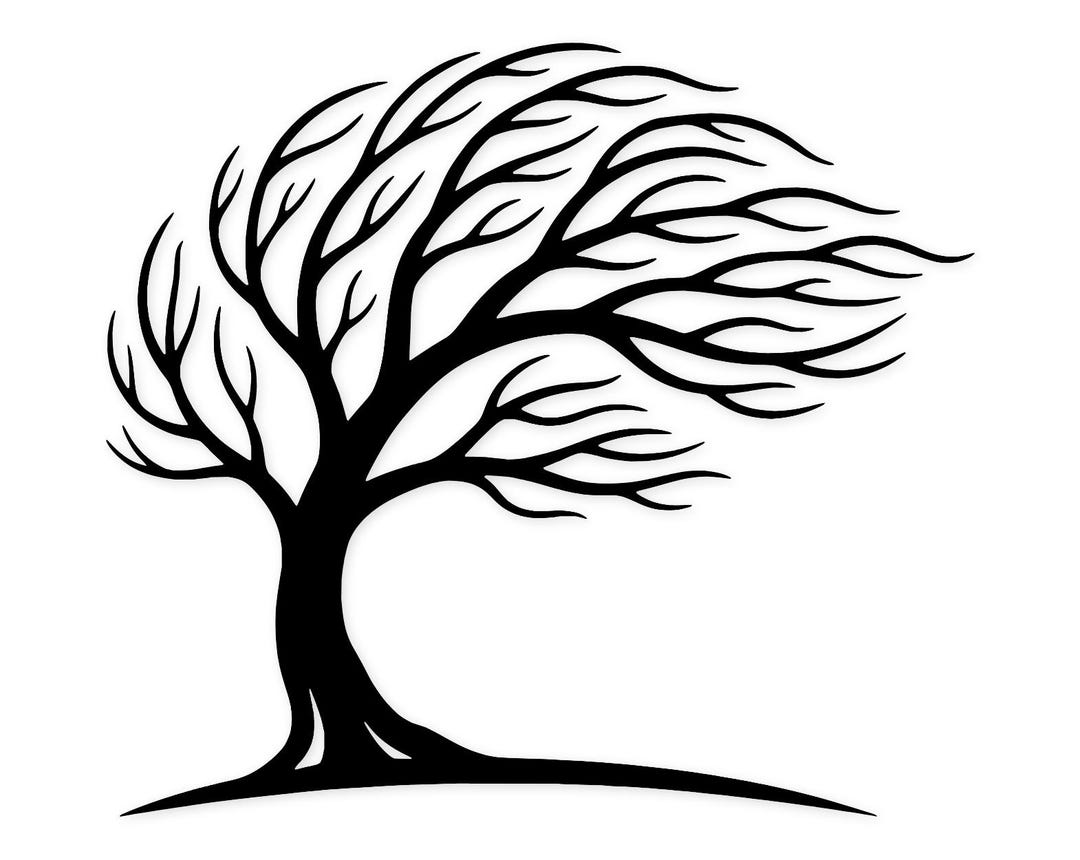 Windy Autumn Tree Svg Png: Minimalist Line Art for T-shirts and Wall ...