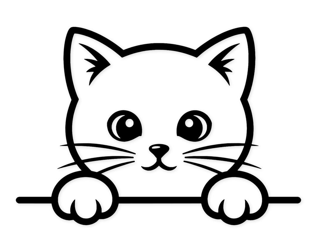 Kitten Peeking up Svg Png: Clean Line Art for Stickers - Etsy