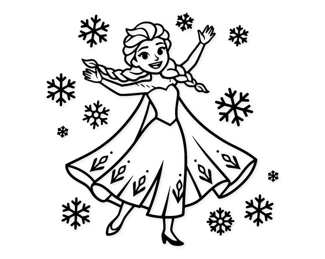 Elsa Waving to Snowflakes Svg Png: Bold Lines for Cheerful Prints - Etsy