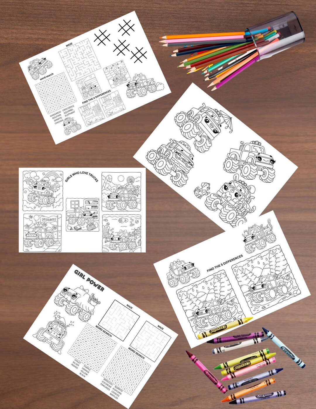 Girly Trucks Activity Pages for Girls Who Love Trucks. - Etsy
