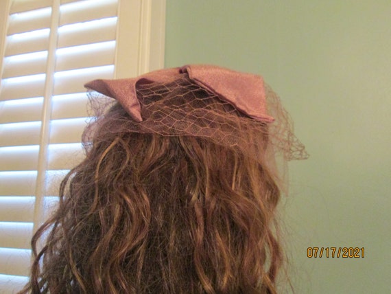 50s Bow Birdcage Veil Hat Brown Vintage Headpiece - Gem