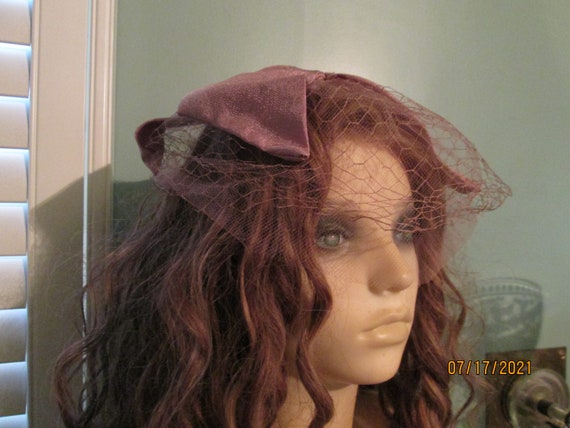 50s Bow Birdcage Veil Hat Brown Vintage Headpiece - Gem