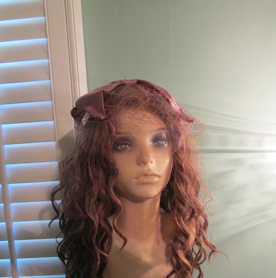 50s Bow Birdcage Veil Hat Brown Vintage Headpiece - Gem