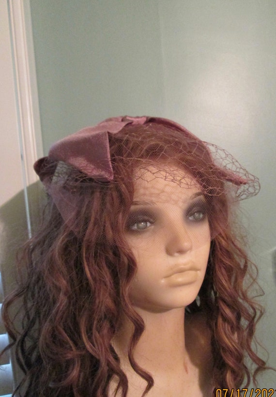 50s Bow Birdcage Veil Hat Brown Vintage Headpiece - Gem