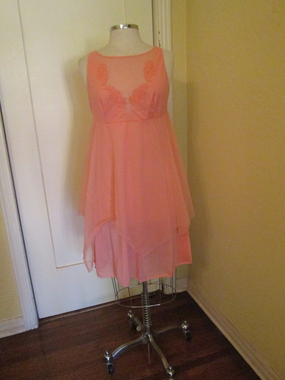 1960s Texsheen Sexy Nightgown Short Peach Parfait Med - Gem