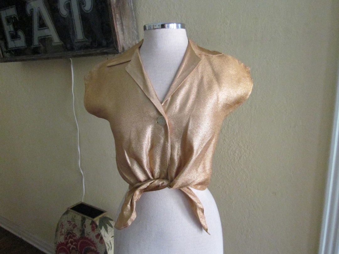 1950s Metallic Gold Lame Top Tie Pinup S M - Etsy