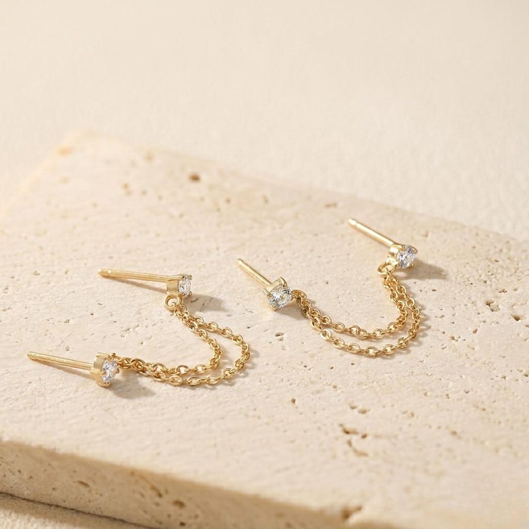 925 Sterling Silver Double Piercing Earrings for Women – Dainty Zircon ...
