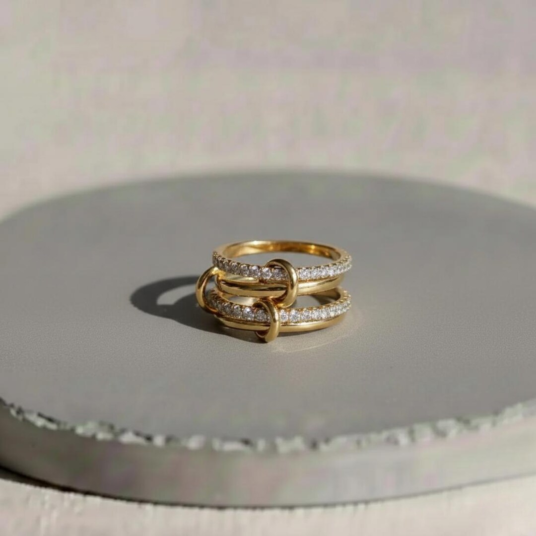 Two-tone Interlocking Ring | Four-layer CZ Gold Bands | Hypoallergenic ...