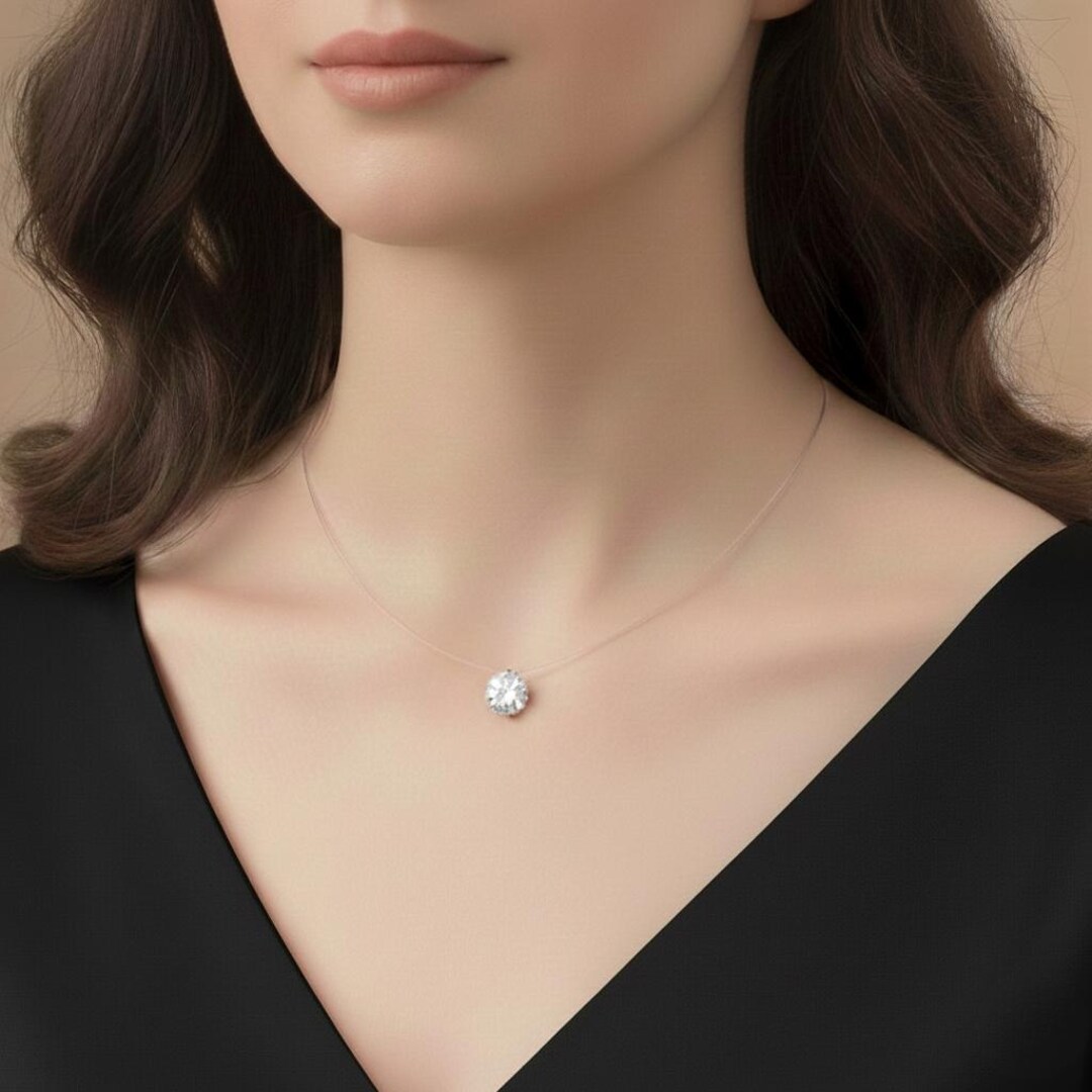 Floating Crystal Necklace • Illusion Choker, Minimalist Bridal Jewelry ...
