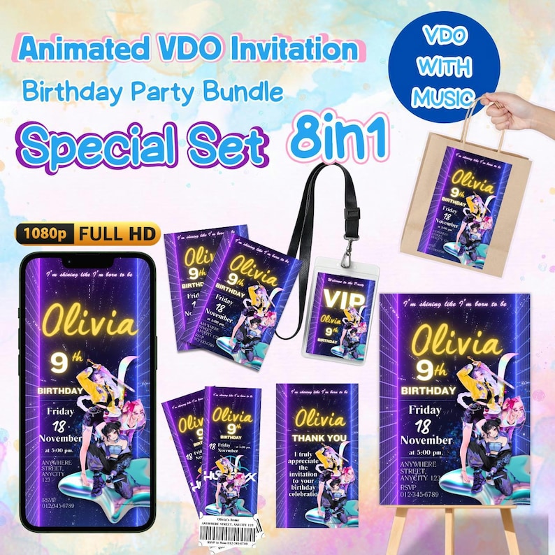 Kpop Demon Hunter Birthday Invitation, Editable Canva Template (8in1 ...