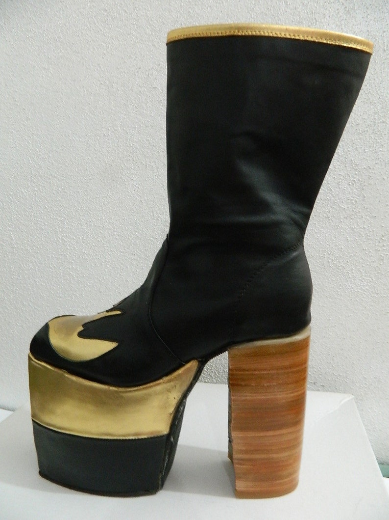 Glam Platform Golden Swallow Genuine Leather Boots 70s Style - Etsy