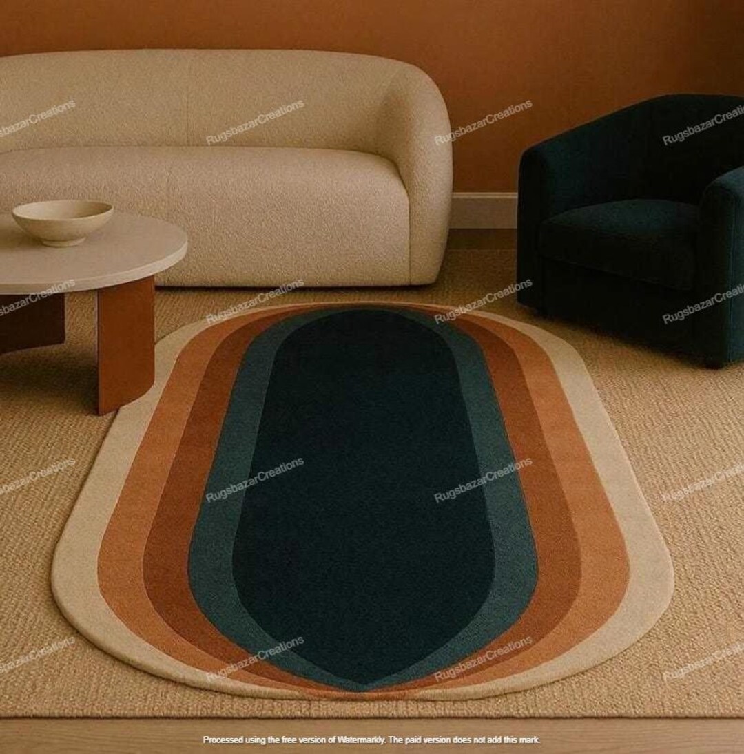 Hand Tufted Wool Oval Rug: Retro Colorblock Design - Etsy