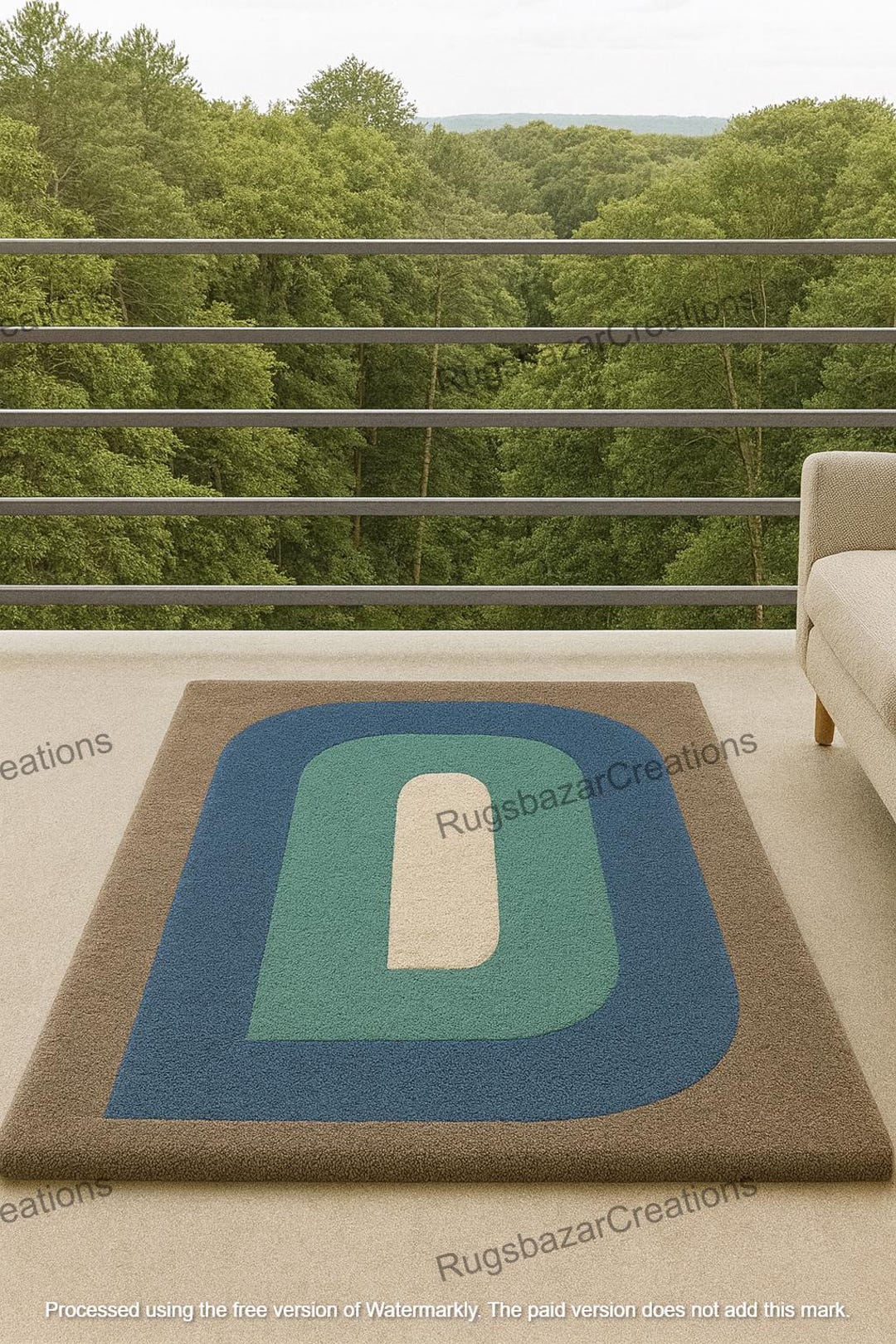 Abstract Arch Hand-tufted Wool Rug | Mid-century Modern Arc Rug | Blue ...