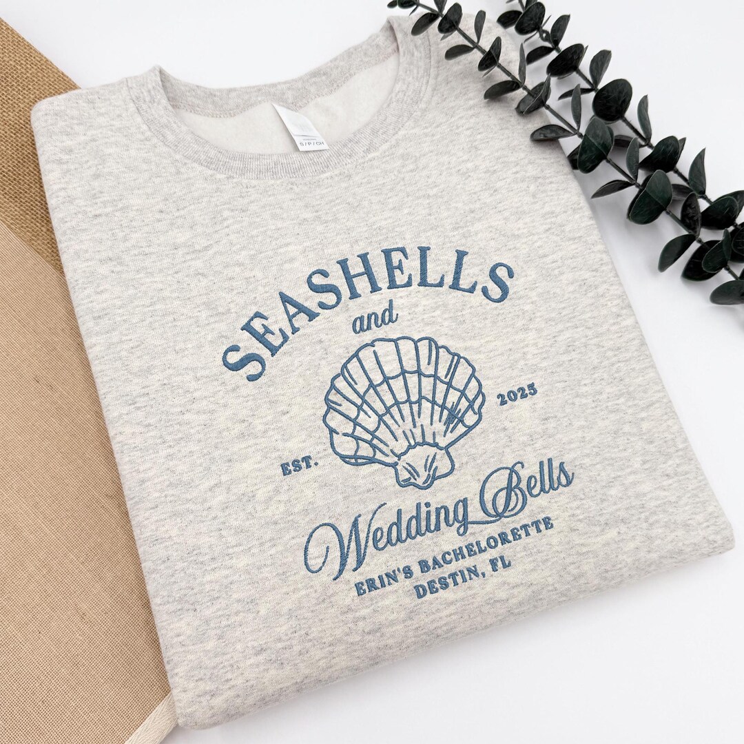 Seashells and Wedding Bells Beach Bachelorette Shirt, Embroidered Beach ...