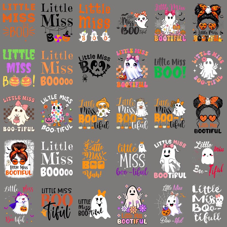 Little Miss Bootiful Bundle 30 PNG, Cute Retro Halloween Ghost Clipart ...