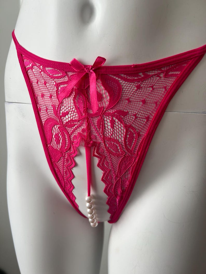 Lace Pearl Bead Open Crotch Thong Panties Lingerie Etsy Uk
