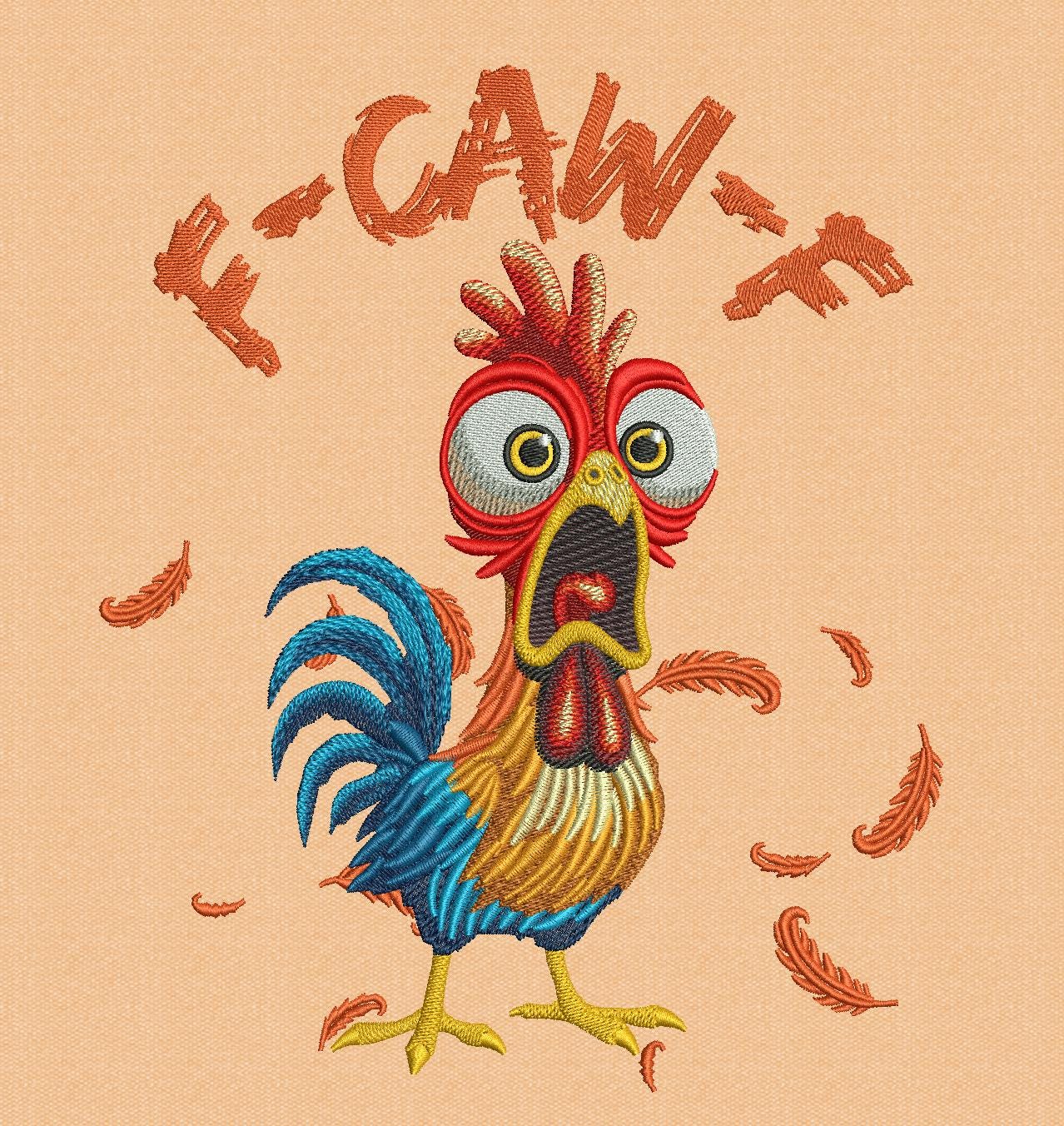 Funny Nervous Rooster Embroidery Design – "f-caw-f" Chaotic Chicken ...