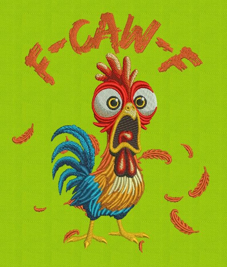 Funny Nervous Rooster Embroidery Design – "f-caw-f" Chaotic Chicken ...