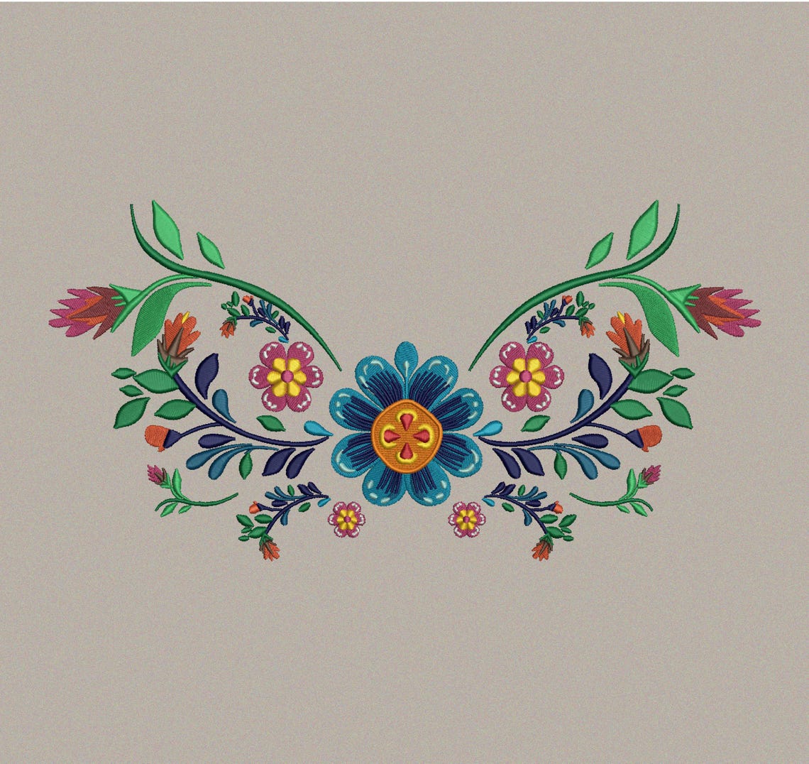 Colorful Folk Flower Embroidery Pattern (PES, DST, JEF) - Etsy