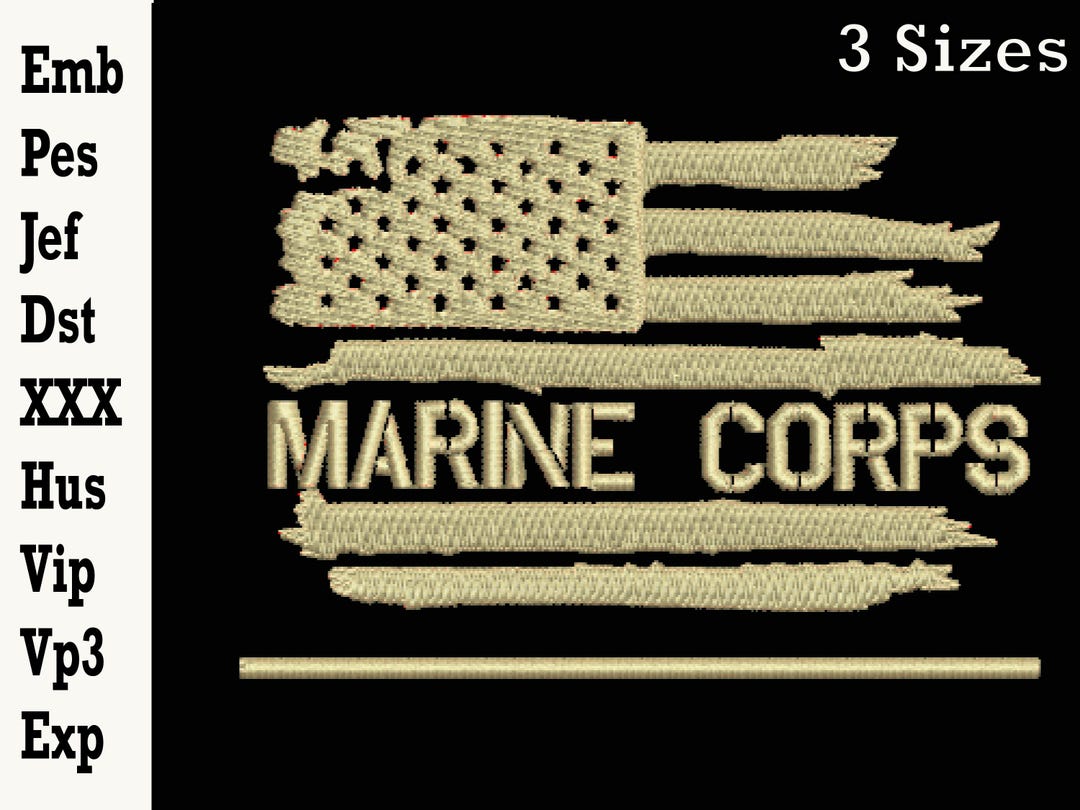 Marine Corps Embroidery Design: US Flag, Veteran Gift (3 Sizes ...