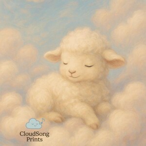 Sleeping Lamb Nursery Art: Pastel Cloud Sheep Illustration (digital ...