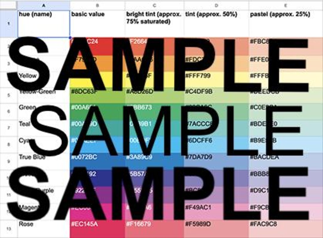 CMYK Color Guide for Any Drawing App (PDF) - Etsy Australia