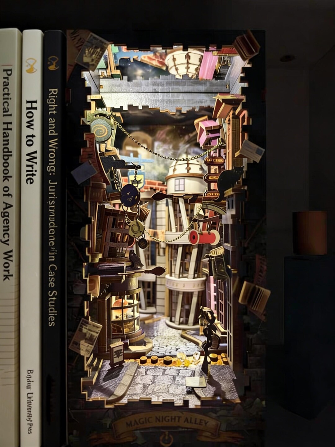 Magic Night Alley, Library, Wooden Miniature Book Corner, Bookshelf ...