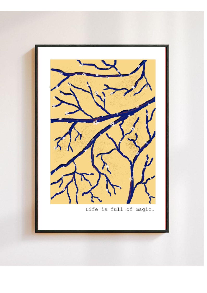 Blue Cherry Blossom Print | Motivational Quote, Abstract Decor (digital ...