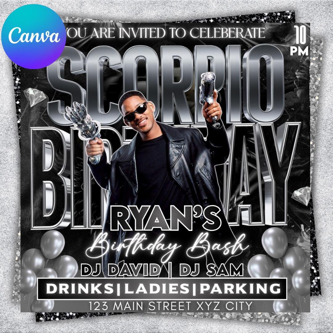 Birthday Party Flyer, Birthday Party Invitation ,scorpio Season ...