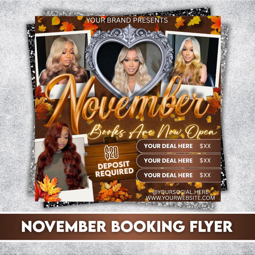 November Booking Flyer, Fall Szn Booking Flyer, Thanksgiving Book Now ...