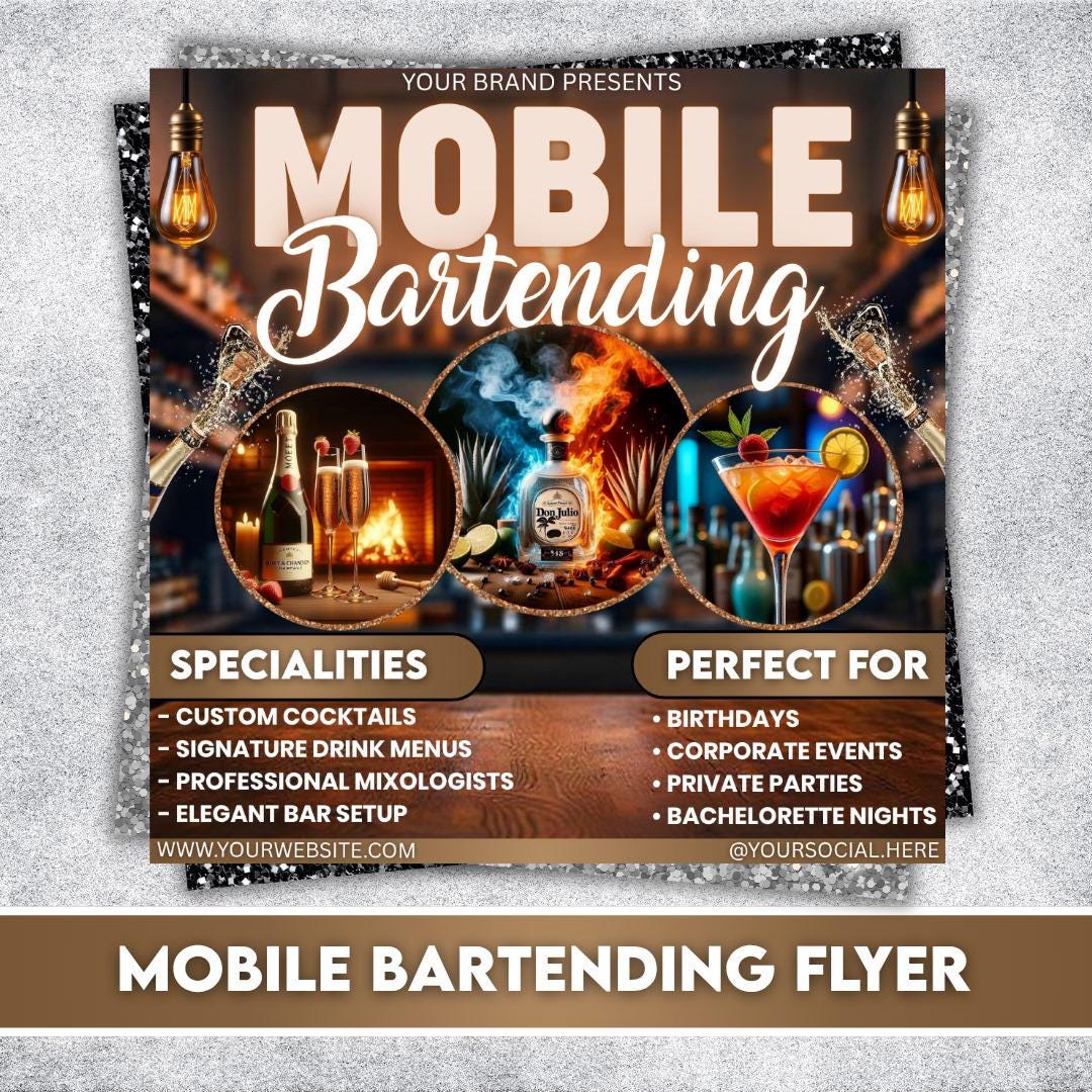 Mobile Bartending Flyer, Event Bartender Flyer, Premade Corporate Drink ...