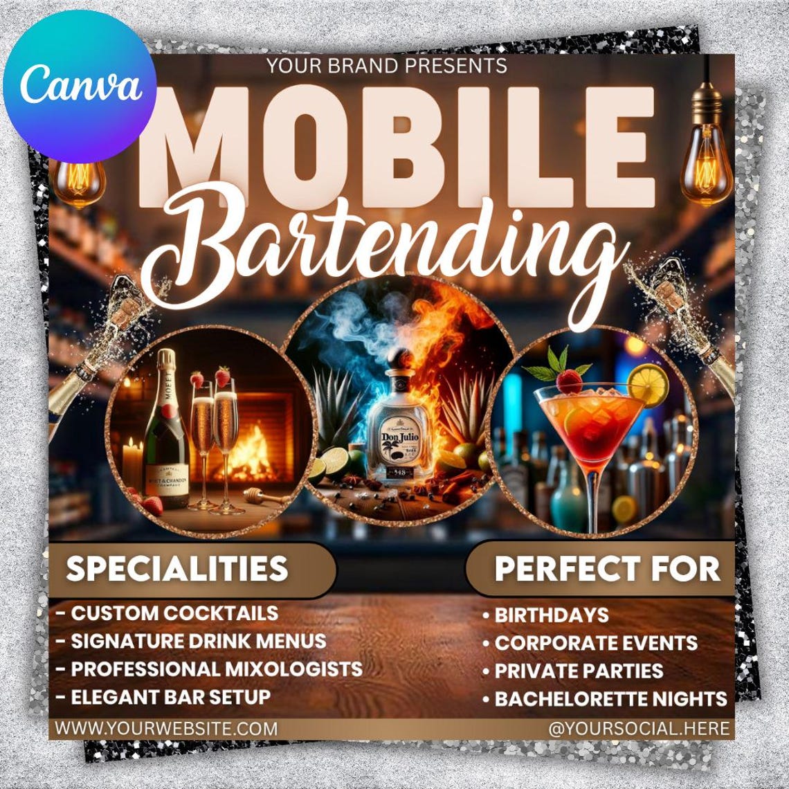Mobile Bartending Flyer, Event Bartender Flyer, Premade Corporate Drink ...