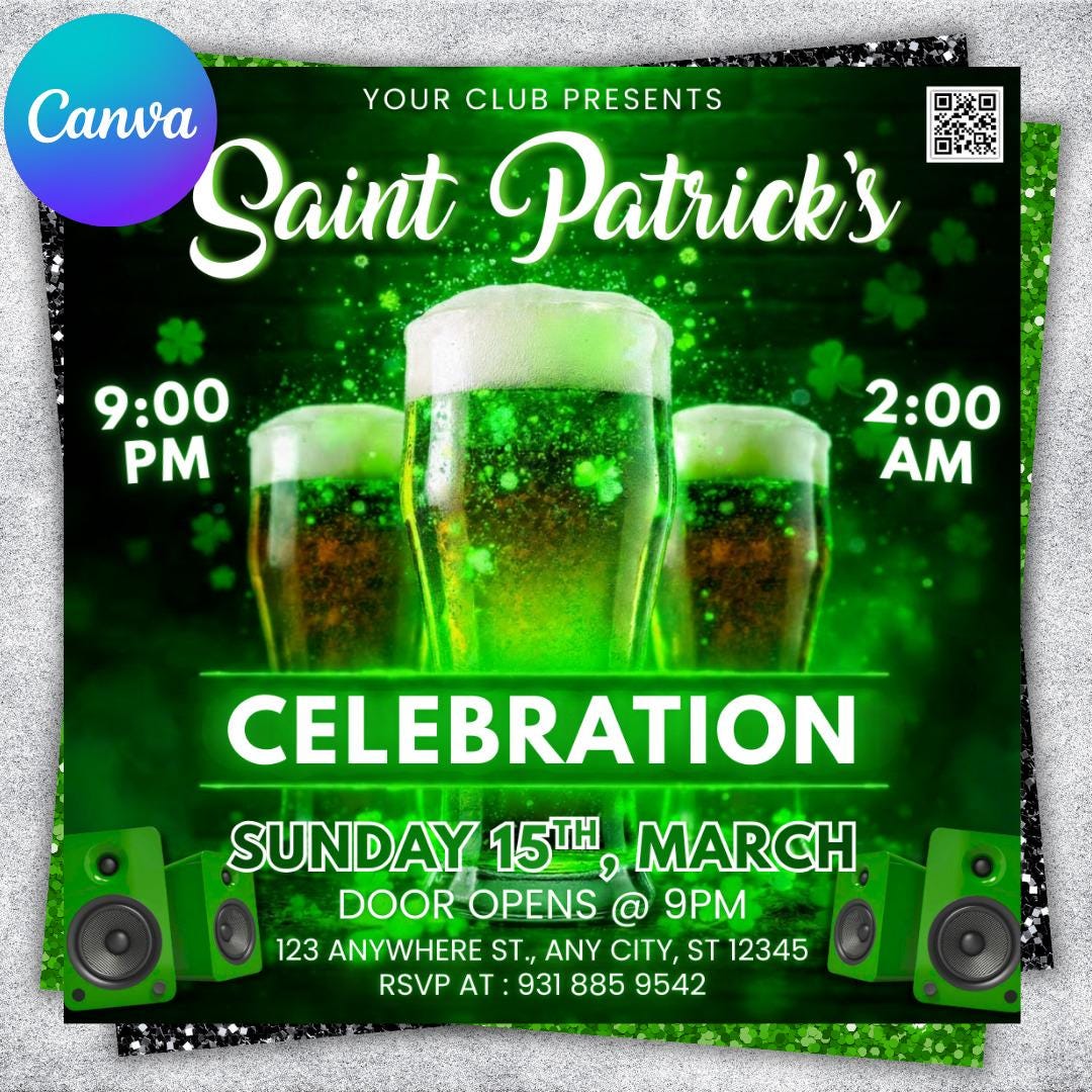 Saint Patrick's Day Party Invitation & Flyer Template, Canva Editable ...