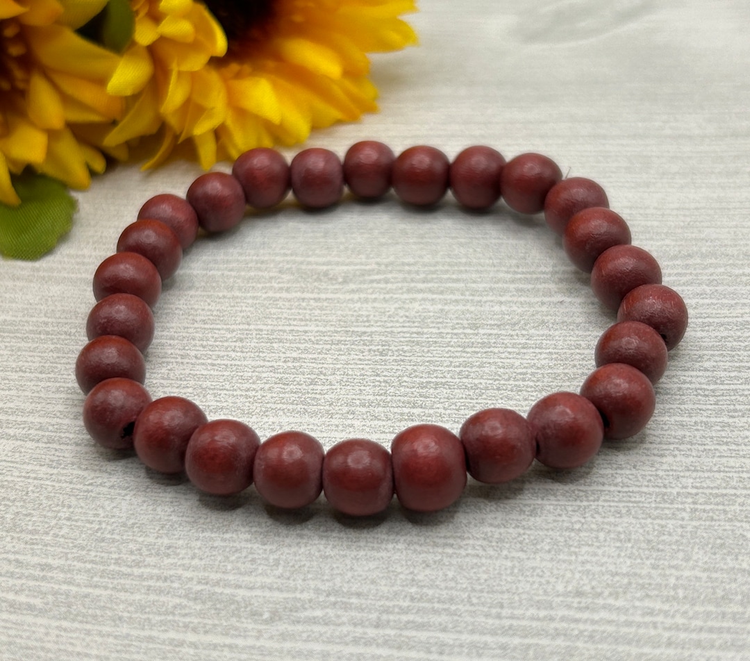 Rust Brown Wood Bracelet, Stretch Bracelet, 8mm Beads, Handmade, New - Etsy
