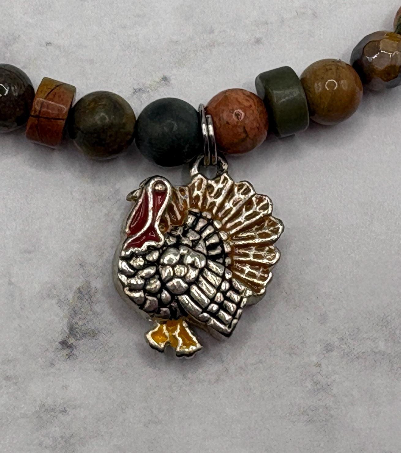Thanksgiving Bracelet, Turkey Charm Bracelet, Autumn Colors, Jasper ...