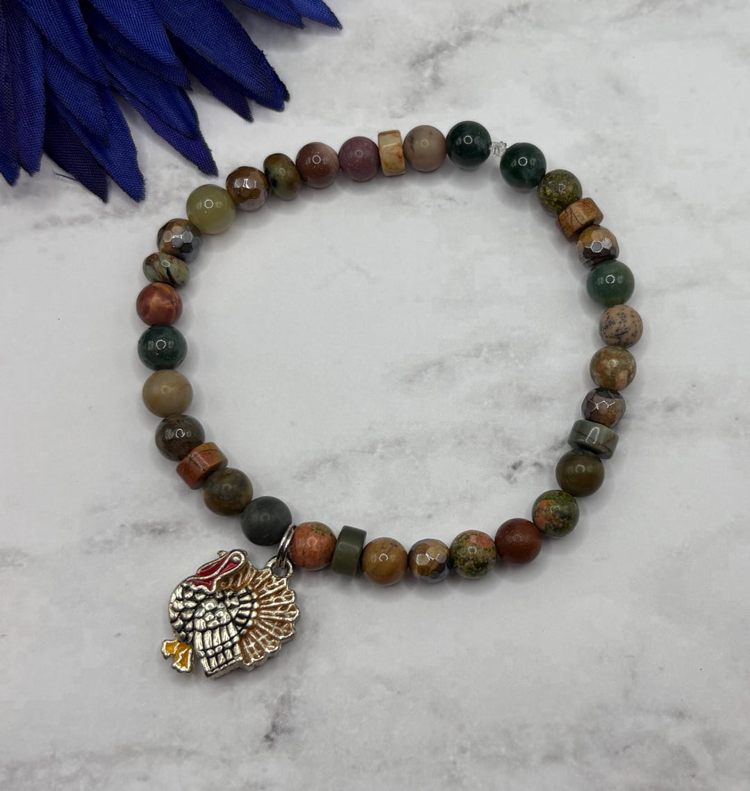 Thanksgiving Bracelet, Turkey Charm Bracelet, Autumn Colors, Jasper ...