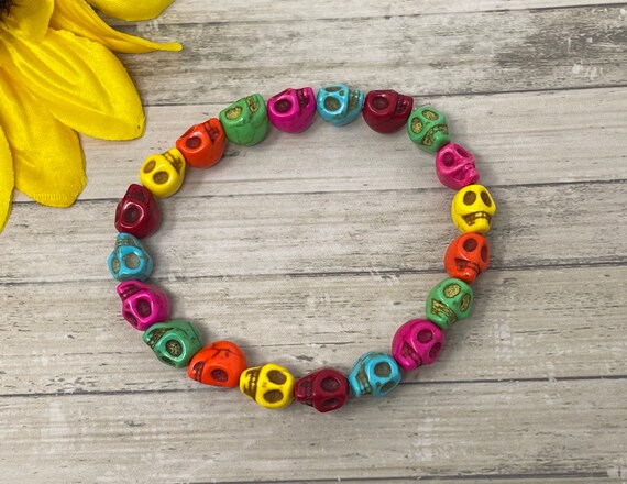 Skull Bracelet Bright Colors Rainbow Bracelet Stretch Bracelet 8x10mm Beads Handmade New Etsy UK