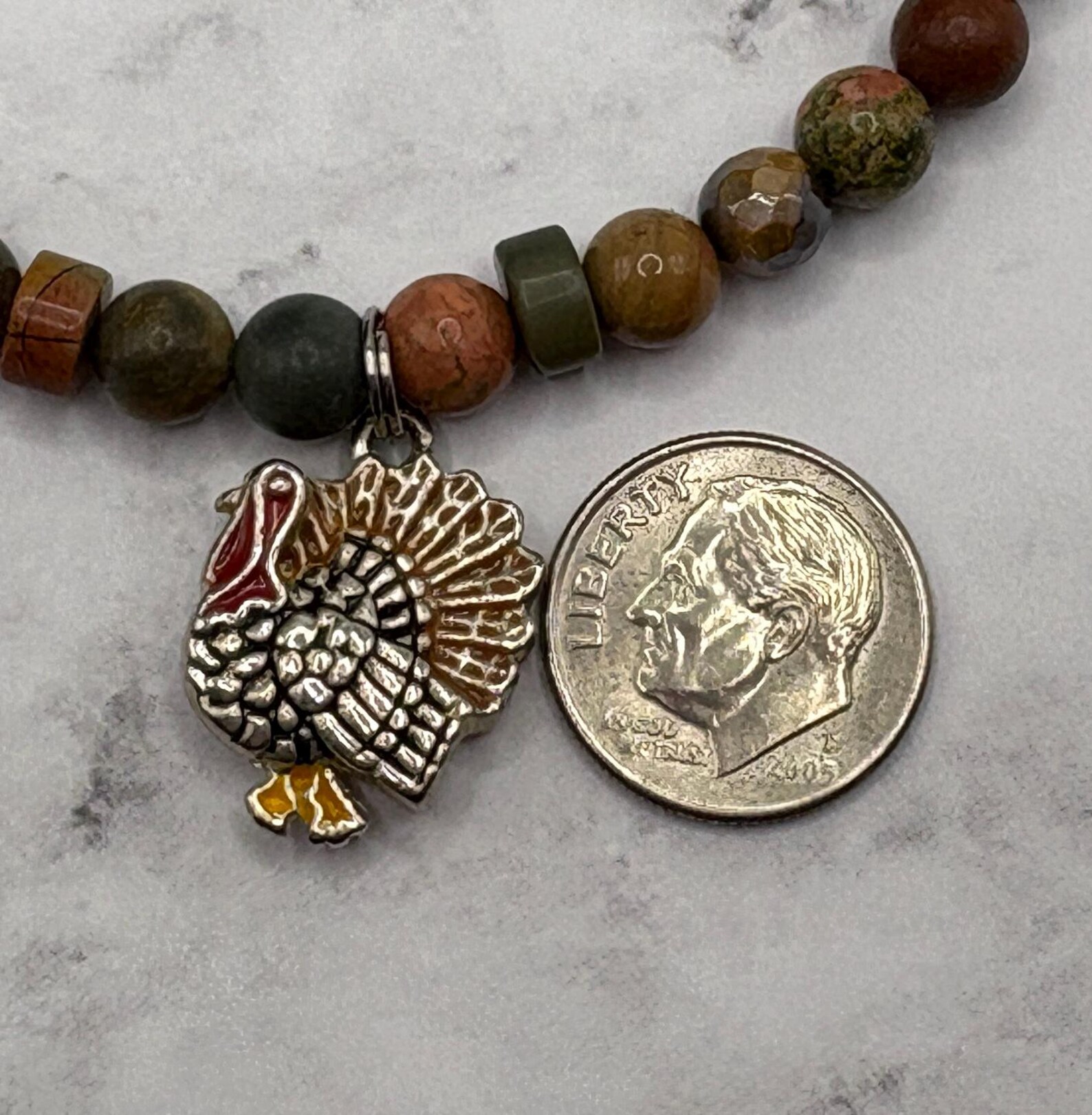 Thanksgiving Bracelet, Turkey Charm Bracelet, Autumn Colors, Jasper ...