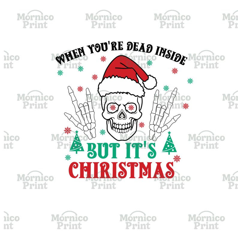 Dead Inside Christmas PNG, Funny Skull Santa Hat Sublimation, Sarcastic ...