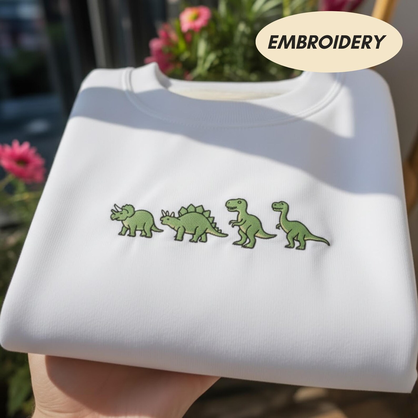 Dinosaur Embroidered Sweatshirt, Cute Dino Apparel Top, T-rex ...