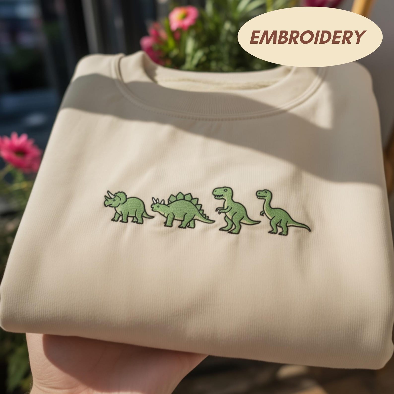 Dinosaur Embroidered Sweatshirt, Cute Dino Apparel Top, T-rex ...