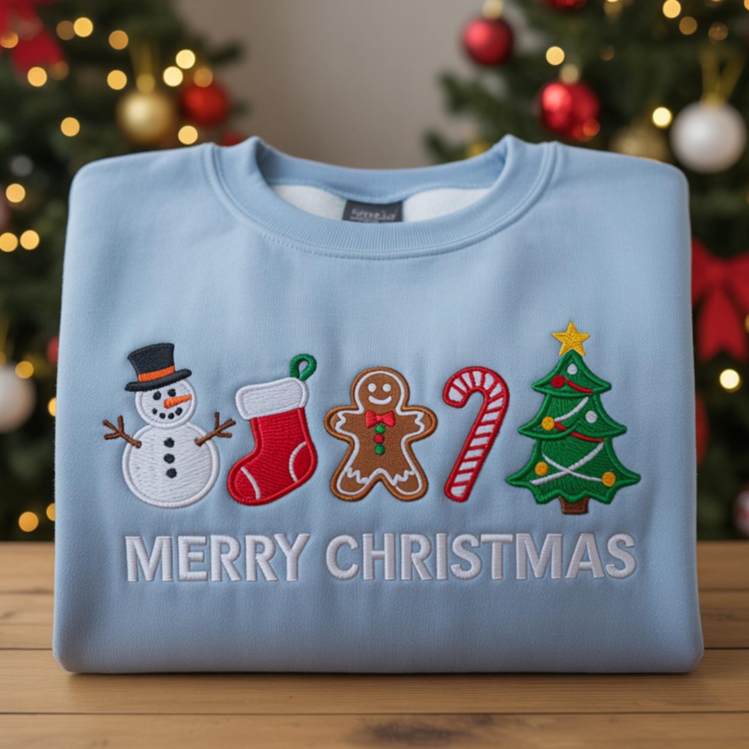 Merry Christmas Embroidered Sweatshirt | Holiday Crewneck | Christmas ...
